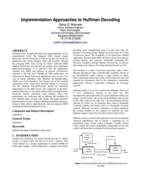 implementation approaches to huffman decoding pdf data compression digital signal processor
