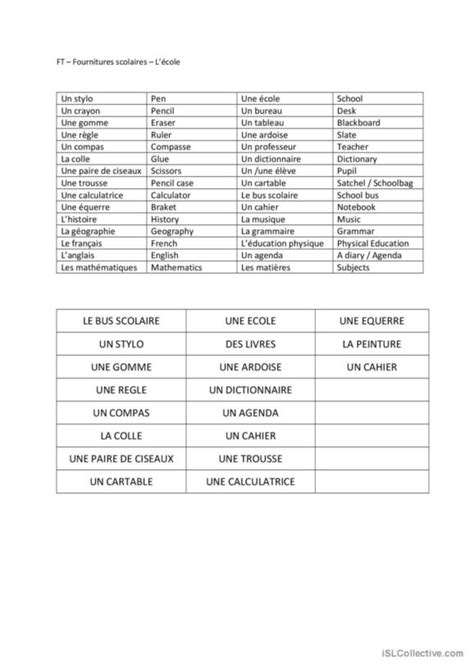25 Fournitures Français FLE fiches pedagogiques pdf doc