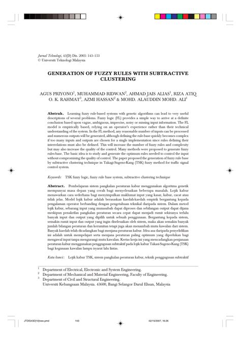 pdf generation of fuzzy rules with subtractive clustering