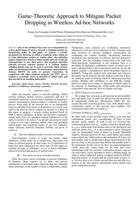 pdf game theoretic approach to mitigate packet dropping in wireless ad hoc networks