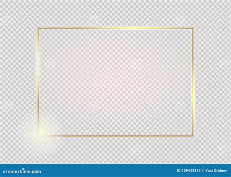Gold Shiny Glowing Vintage Frame With Shadows Isolated On Transparent