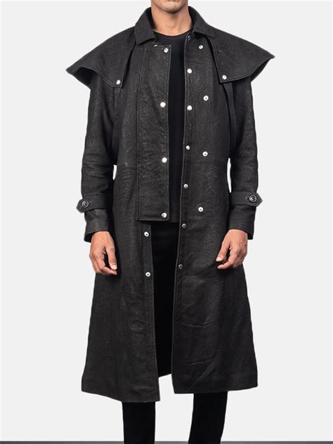 Men S Black Duster Leather Coat Long Black Coat For Men S