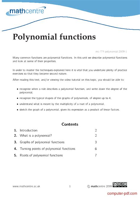 [pdf] polynomial functions free tutorial for beginners