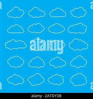 colección de formas de nube aisladas sobre fondo azul diseño de vector