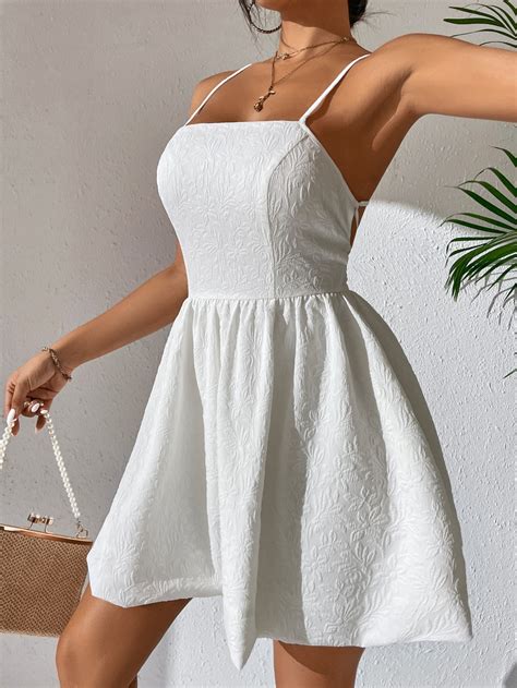 SHEIN PETITE Vestido Cami Jacquard Amarre Sem Costas SHEIN Brasil