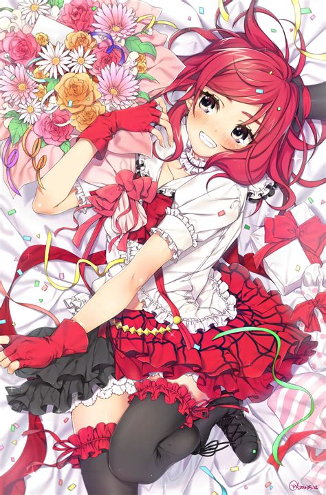 Fondos de pantalla ilustración pelirrojo Flores Anime Chicas