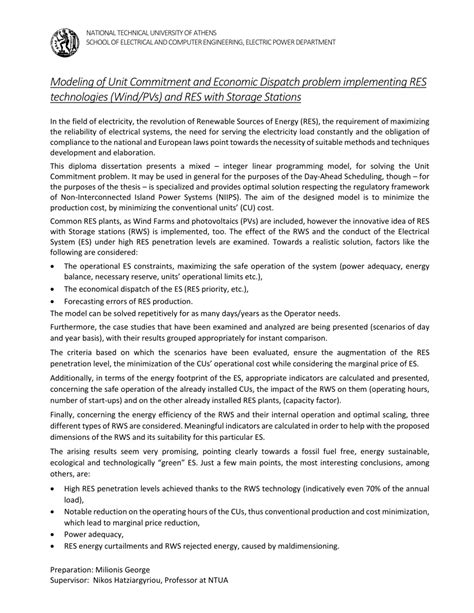 pdf modeling of unit commitment and economic dispatch problem implementing res technologies
