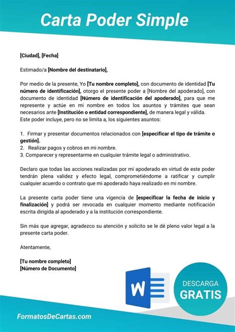 Cartas De Poder Modelos Y Formatos Para Descargar En Word