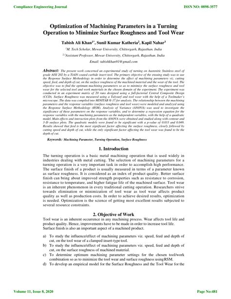 pdf optimization of machining parameters in a turning operation to minimize surface roughness