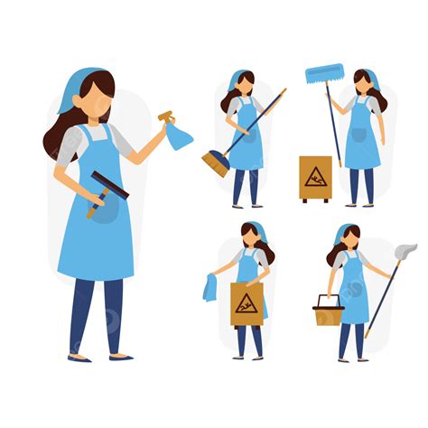 Cartoon Housekeeper Clipart Transparent Background Set Of Female Maid
