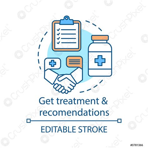 Icono del concepto de tratamiento médico y recomendaciones vector de