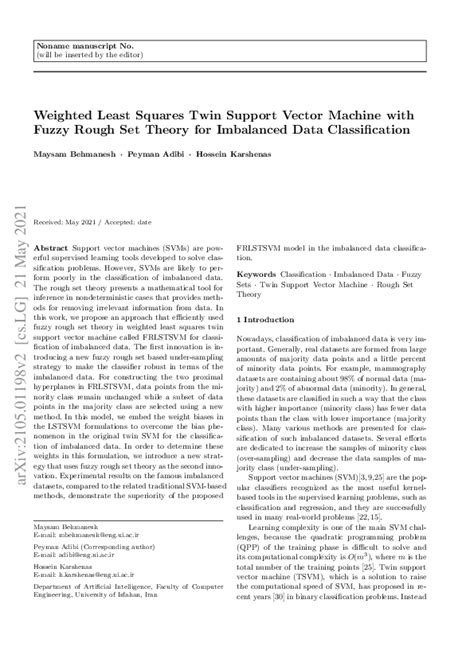 pdf weighted least squares twin support vector machine with fuzzy rough set theory for