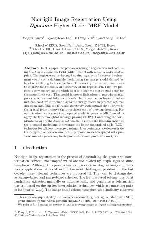 pdf nonrigid image registration using dynamic higher order mrf model
