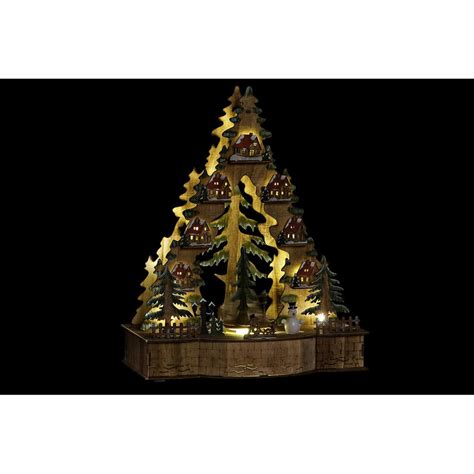 Adorno Navideño DKD Home Decor Verde Natural Madera Árbol Casas 30 x 15