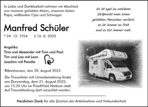 Traueranzeigen Von Manfred Sch Ler Vrm Trauer De