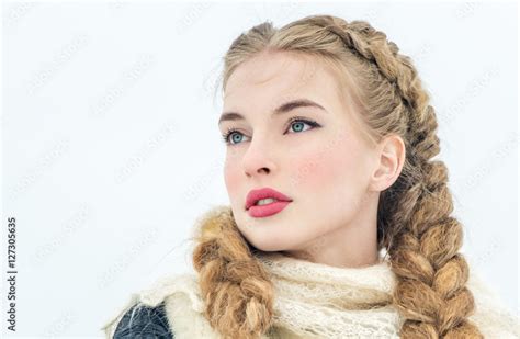 Beautiful Russian Woman In A Traditional Dress Russian Village Stock