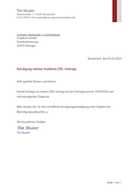 K Ndigungsschreiben Vodafone Dsl Vertrag Kuendigungsschreiben Info