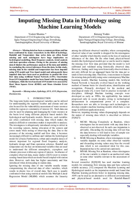 pdf ijert imputing missing data in hydrology using machine learning models ijert journal