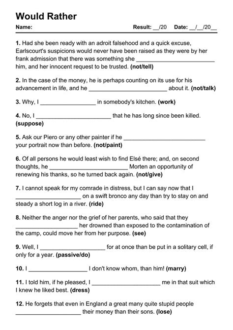 Printable Would Rather Pdf Worksheets With Answers Grammarism