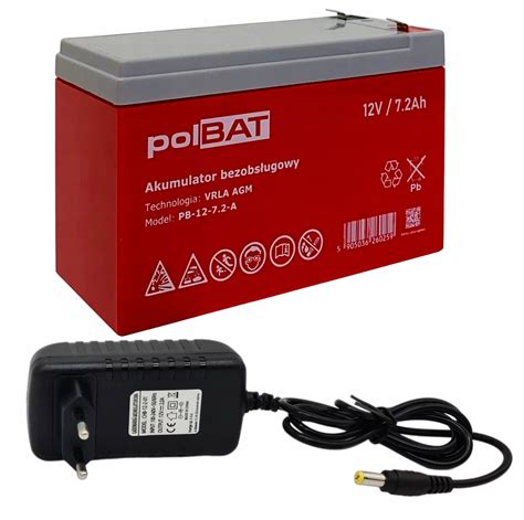 AKUMULATOR BEZOBSŁUGOWY VRLA AGM 12V 7 2Ah ładowarka LED 12V 2A