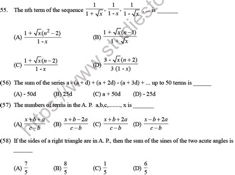 jee mathematics sequence and series mcqs set b multiple choice questions