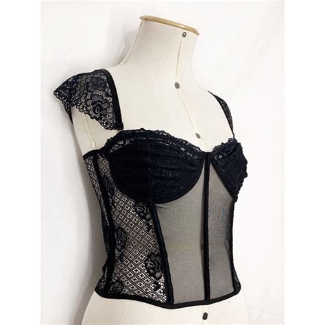 Corset Cropped Feminino Anne Preto Renda Tule Tomara Que Caia Estilo