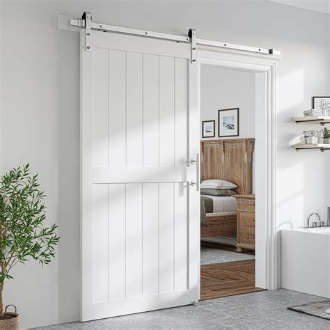 Smartstandard X Inch White Barn Door With Ft Sliding Door