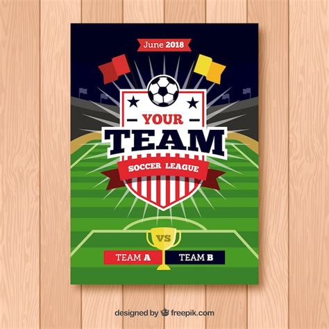 Folleto de liga de fútbol con balón en estilo plano Vector Gratis