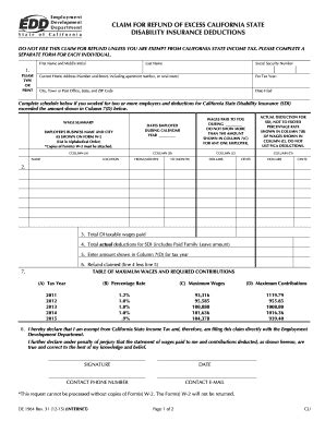 Fillable Online Edd Ca Claim For Refund Of Excess Ca Sdi Deductions