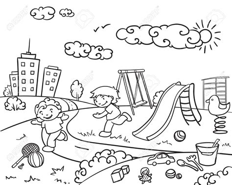 Dibujos Para Colorear De Niños Jugando En El Parque Dibujos Para Colorear