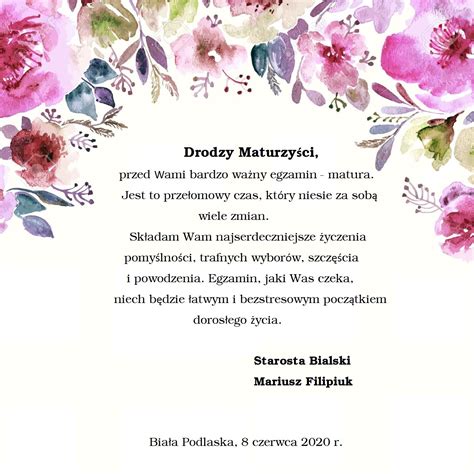 Yczenia Dla Maturzyst W Powiat Bialski Starostwo Powiatowe W