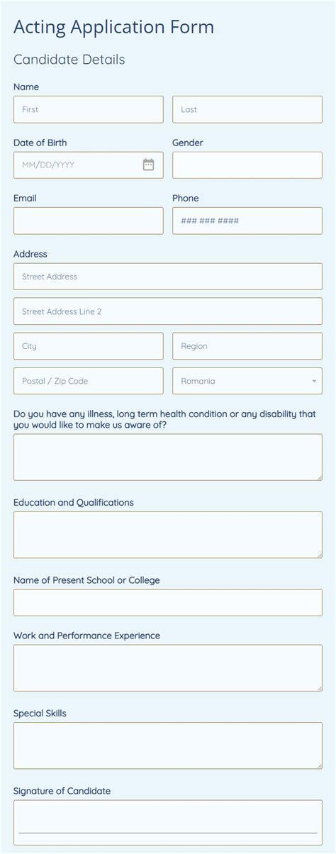 Acting Application Form 2023 Printable Forms Free Online