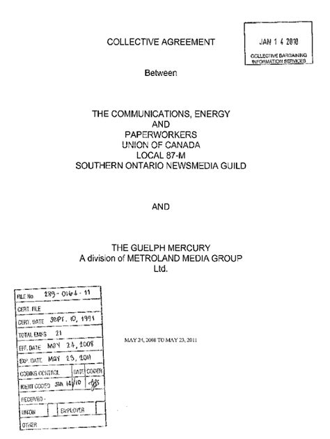 Fillable Online SEIU Collective Agreement 1 Pdf Fax Email Print PdfFiller