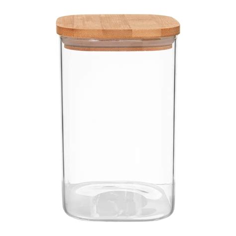 Pote De Vidro Quadrado Hermético Tampa Bambu 400ML Dupari Loja