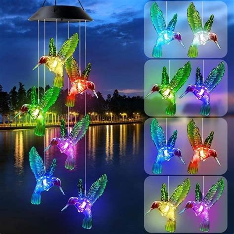 Carillon De Vent Solaire De Led Lampe De Colibri De Couleur Changeante