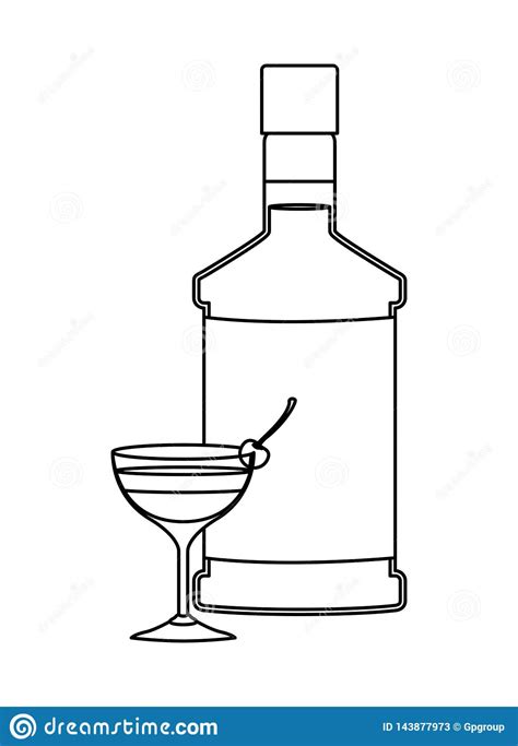 Bebida Del C ctel De La Taza Con La Botella Ilustración del Vector