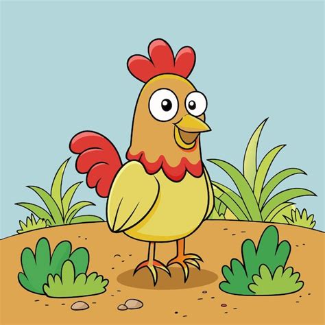 Um Desenho Animado De Uma Galinha Um Rosto Amarelo E Um Fundo Azul