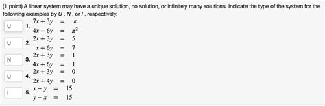 solved point a linear system may have unique solution no solution or infinitely many