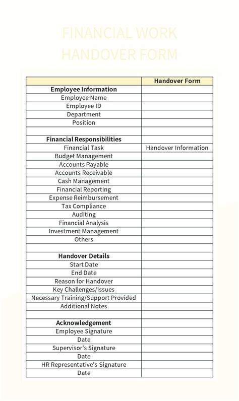 Financial Work Handover Form Excel Template And Google Sheets File For
