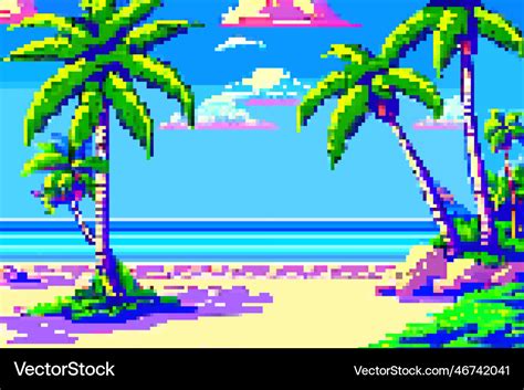 Landscape Bit Pixel Art Summer Natural Royalty Free Vector