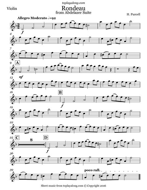 Purcell Rondeau From Abdelazer Suite Sheet Music For Violin