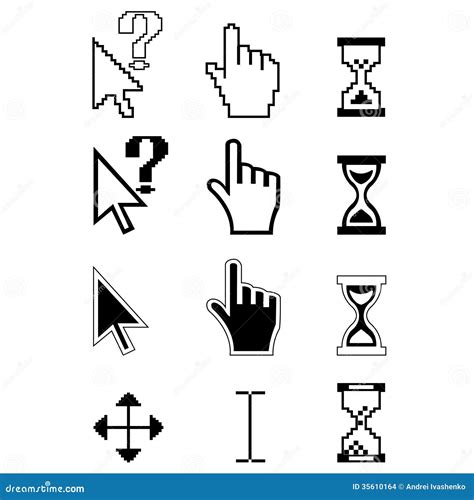 Set Of Monochrome Vector Pixel Cursors Stock Vector Illustration Of