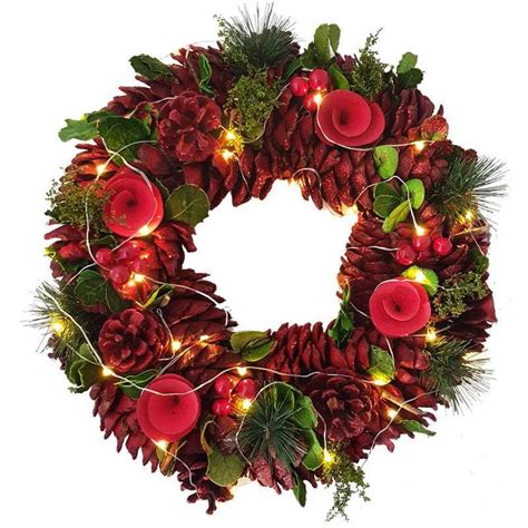 Ghirlanda Natalizia Rossa Con Luci Led Decorazione Porta Natalizia