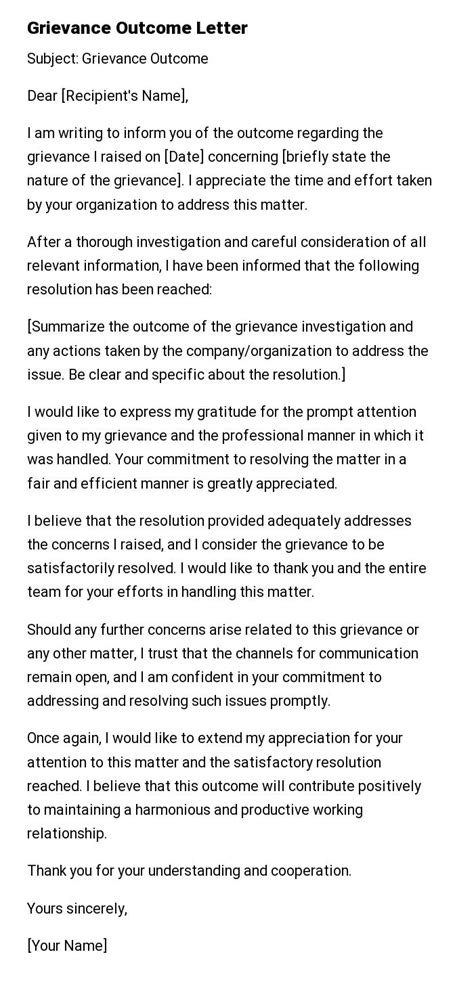 Grievance Outcome Letter