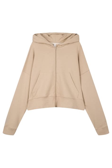 Rozpinana Bluza z Kapturem Beżowa Organic Organic Ona Bluzy Ona