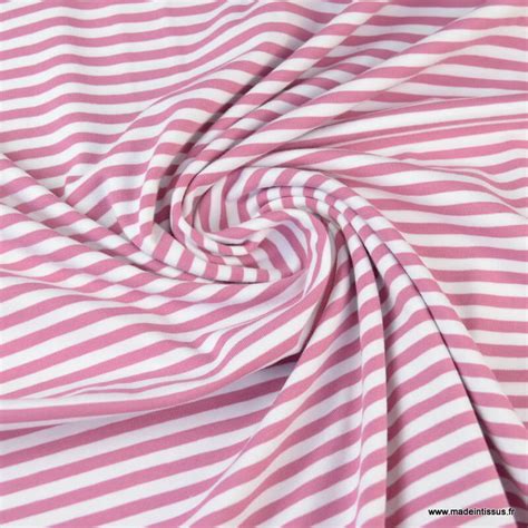 Tissu jersey à rayures Vieux rose et blanc Oeko tex au mètre