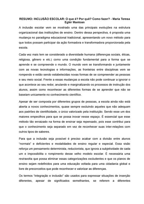 INCLUSÃO ESCOLAR O que é Por quê Como fazer RESUMO ESCOLAR O