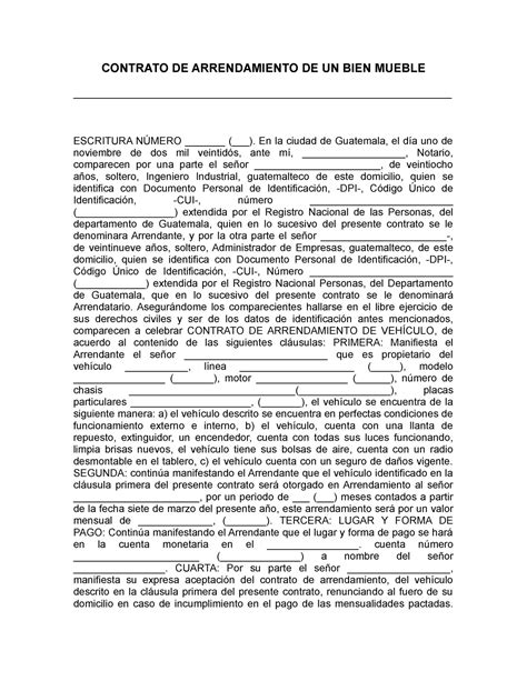 Contrato DE Arrendamiento DE UN BIEN Mueble CONTRATO DE ARRENDAMIENTO