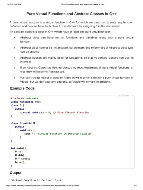 pure virtual functions and abstract classes in c pdf