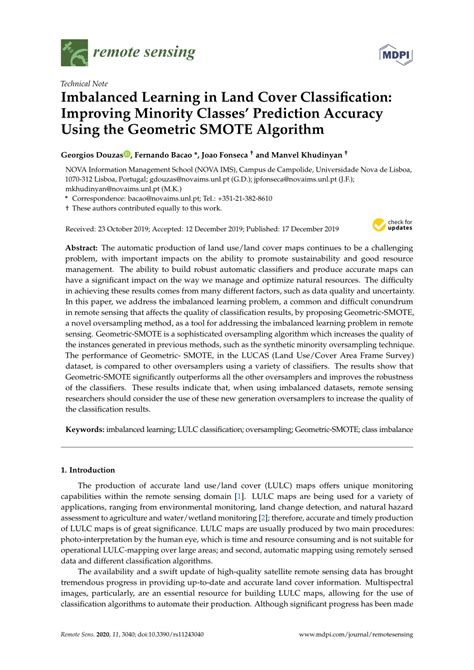 pdf imbalanced learning in land cover classification improving minority classes prediction